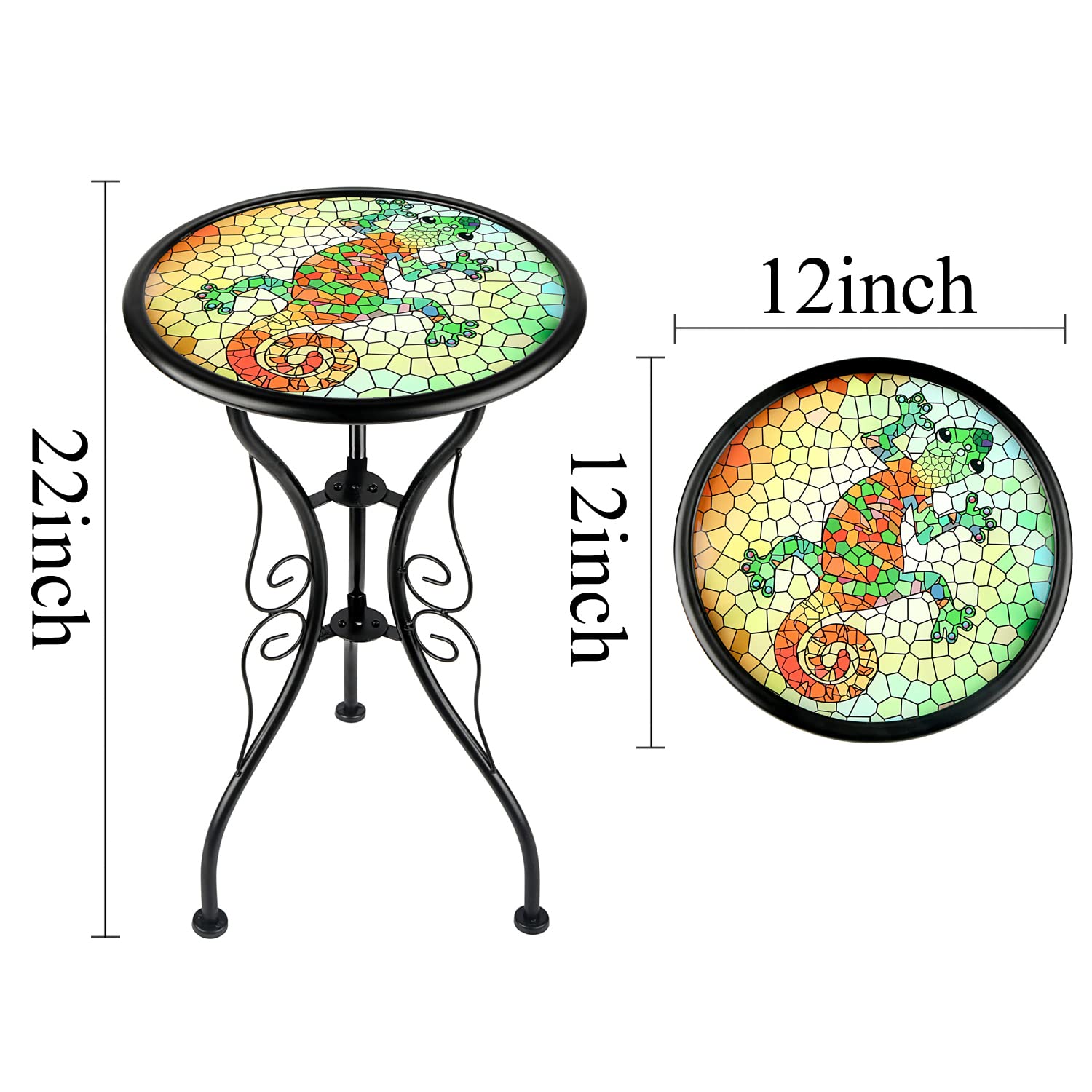 YardsBee Mosaic Patio Side Table,Small Outdoor Side Table for Patio,Plant Stand Table with 12”Ceramic Tile Top, Accent Round Side Table Outside for Yard,Balcony Garden,Balcony