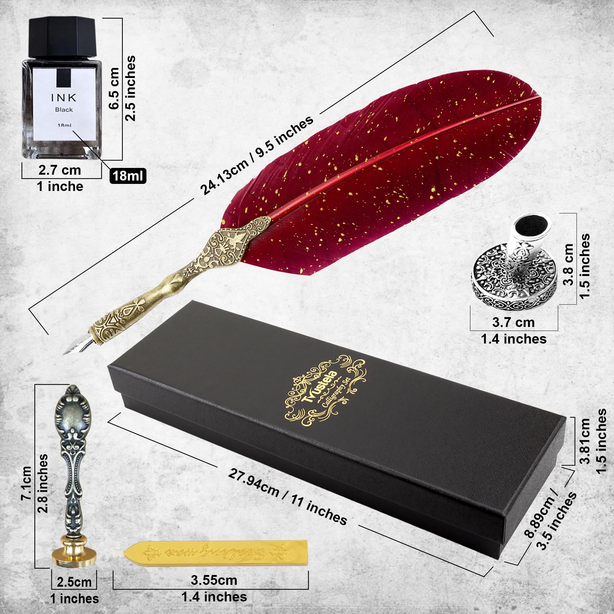 Trustela Calligraphy Pen Set, Feather Pen, Calligraphy Pen Set, Quill And Ink Set, Calligraphy Set For Beginners, Feather Pen And Ink Set, Quill Pen And Ink Set, Quill Pen (RedFeather)