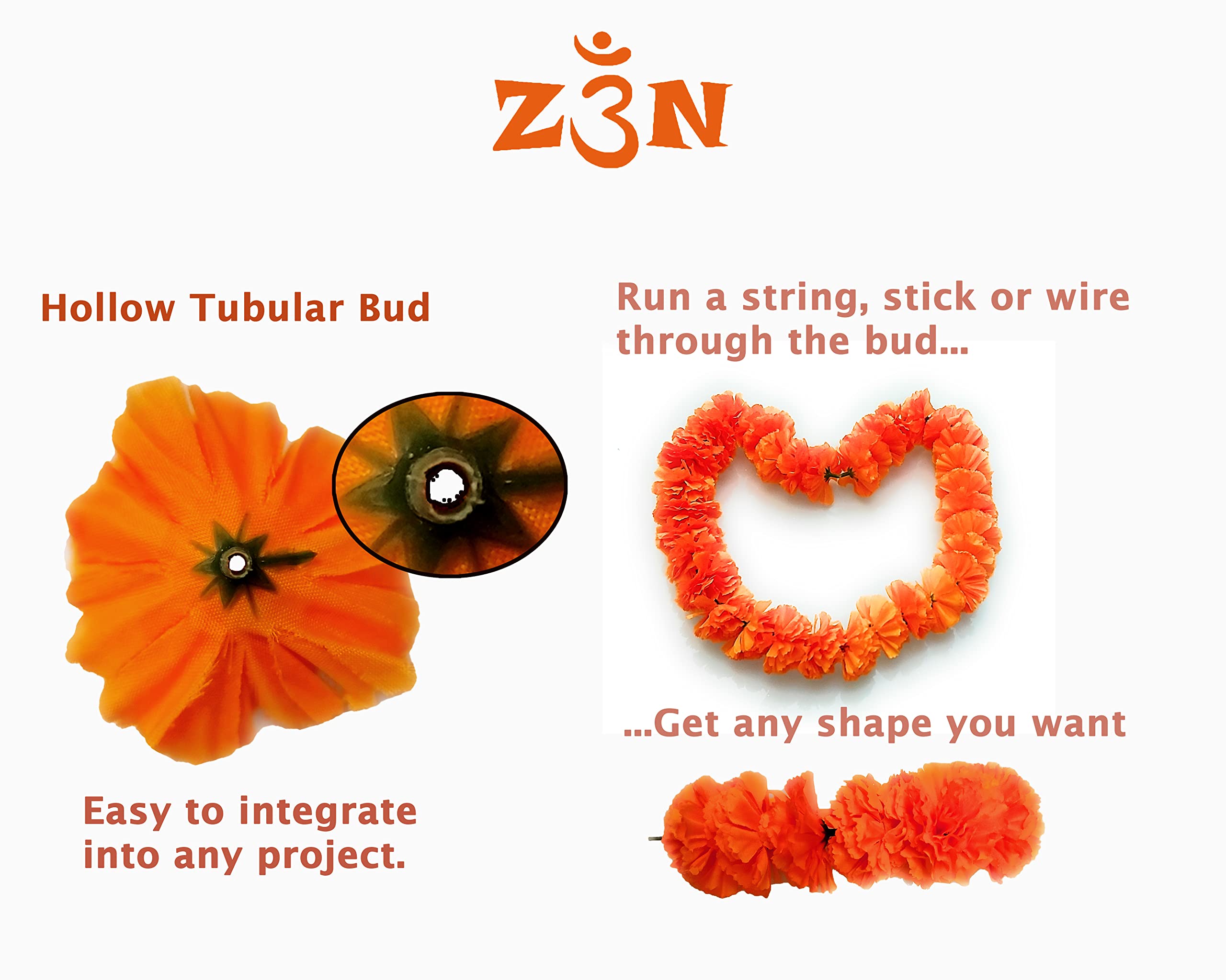 Z3N 50 pc Orange Marigold Flower Heads. Mexican Cempasuchil. Silk Artificial Flowers (Without stem)