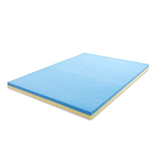 ZINUS 4 Inch Green Tea Cooling Gel Memory Foam Mattress Topper /Pressure-Relieving Design / CertiPUR-US Certified, Queen,Blue