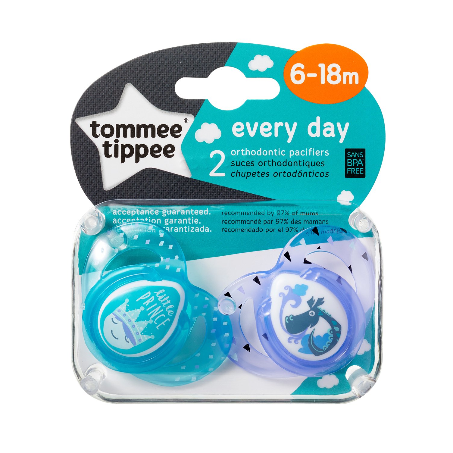 Tommee Tippee Closer to Nature Everyday Pacifier, Blue, 6-18 Months, 2 Count -Colors Will Vary
