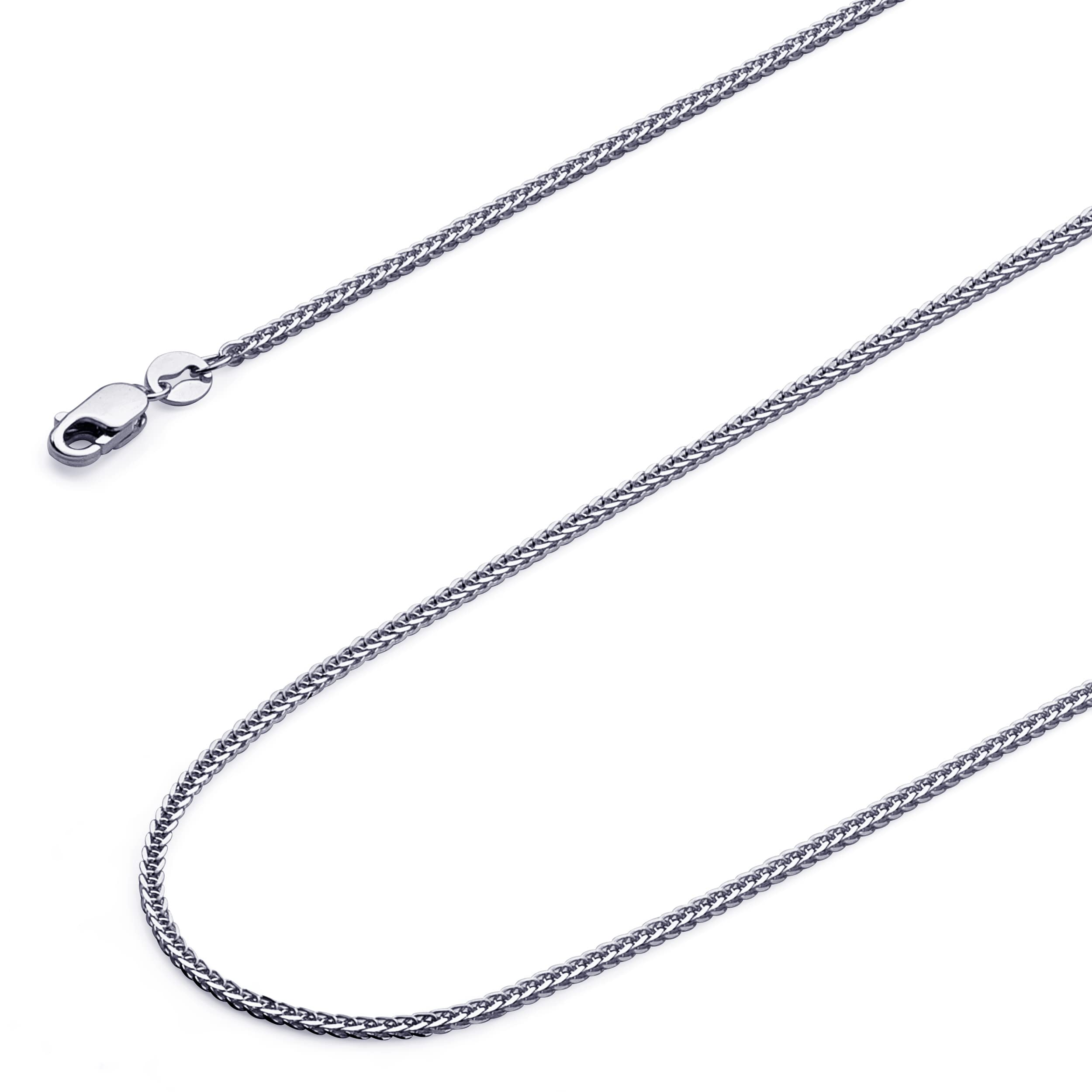 Wellingsale 14k White Gold Solid 1mm Braided Square Wheat Chain Necklace with Lobster Claw Clasp - 20"