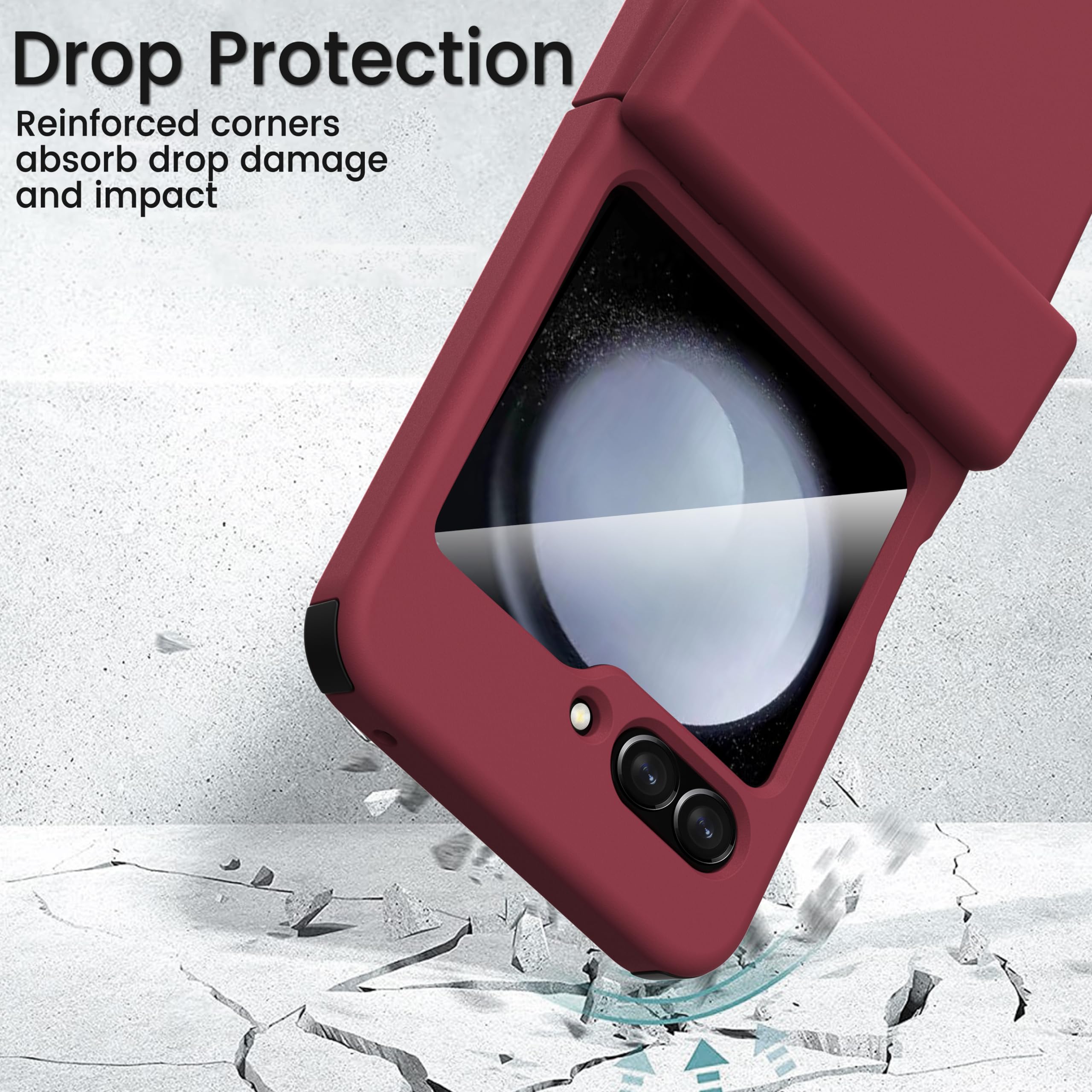 X-FOUR Compatible with Galaxy Z Flip 5 Case with Hinge Protection Card Holder & Screen Protector - Hard PC TPU Anti-Slip Shockproof Protective Case for Samsung Galaxy Z Flip 5 (Burgundy)