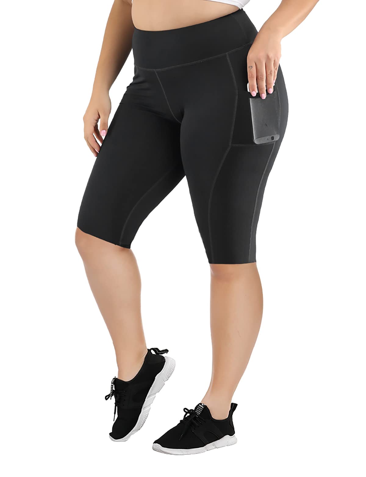 Uoohal Women's Yoga Shorts Plus Size High Waist Workout Biker Active Shorts Tummy Control Side Pockets Black 3XL
