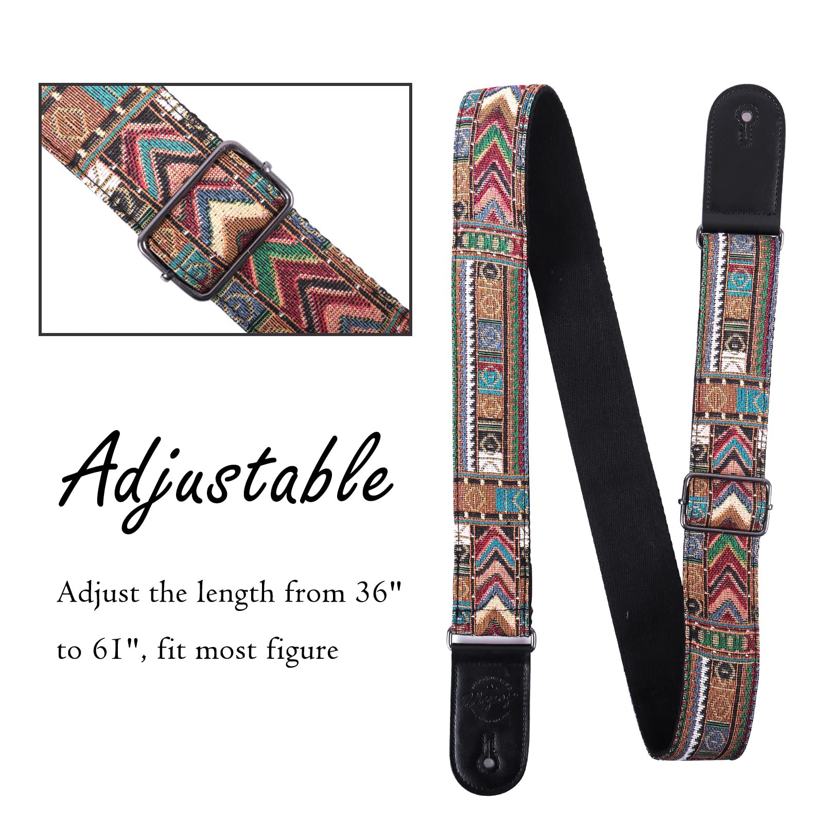 Wepop Guitar Strap Vintage Woven Style Adjustable Acoustic Electric Guitar Bass Strap with Leather Ends, Picks, Strap(Folk lattice)