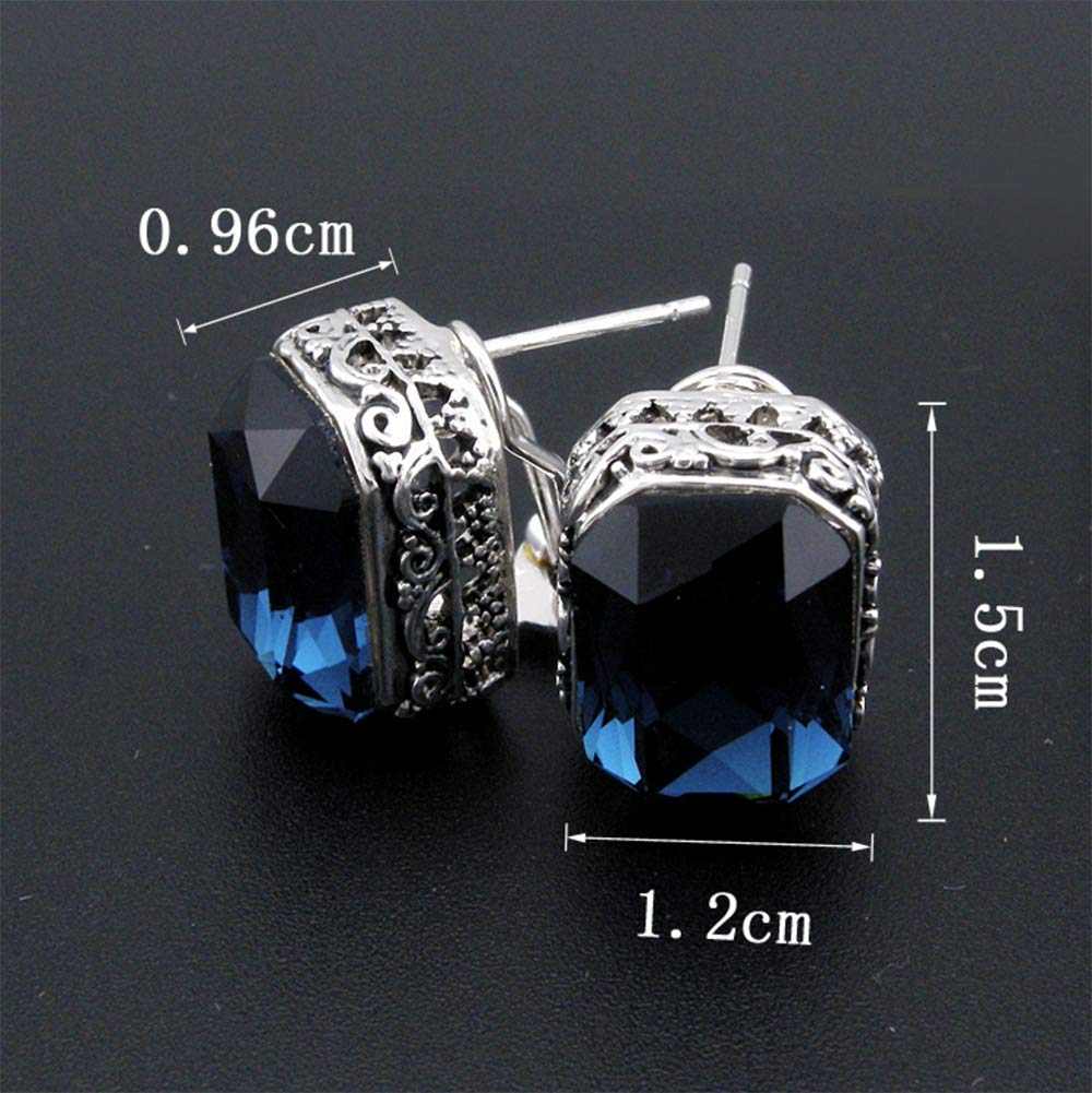 White Gold Plated Rectangle Shaped Sapphire Blue Swarovski Elements Crystal Leverback Earrings Fashion Jewelry for Women