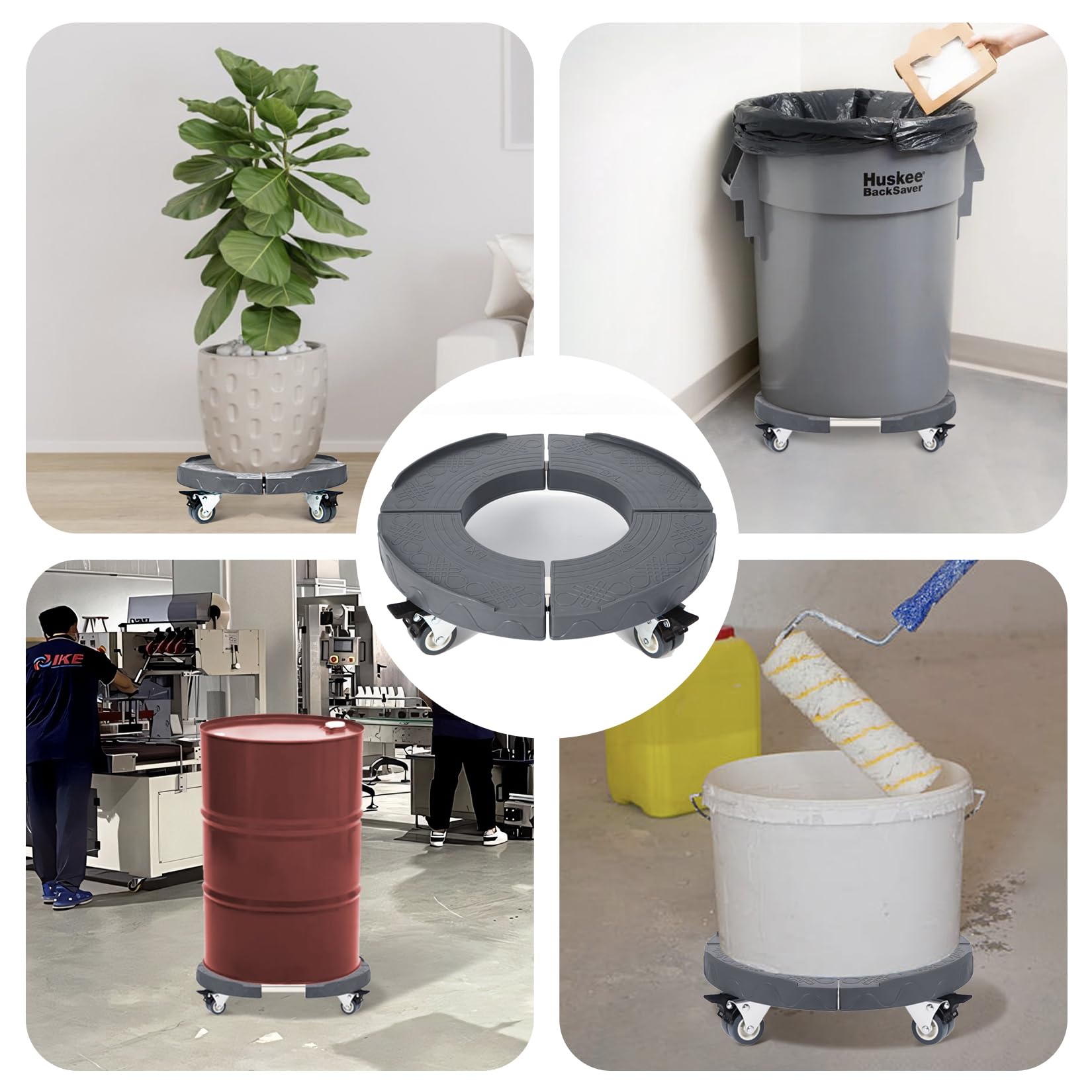 W B D WEIBIDA Trash Can Dolly Adjustable 15-19 Inch Round Dolly with Wheels Heavy Duty Trash Can Roller Base Large Bucket Dolly Multi Functional Drum Dolly Rolling Keg Dolly Cart