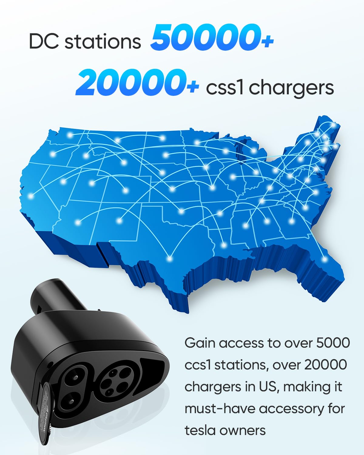 WonVon 80A J1772 & 250KW CCS1 to Tesla Charger Adapter 2 in 1 Universal Charging Stations Accessories for Tesla Model 3/S/X/Y 250KW DC Fast Charging