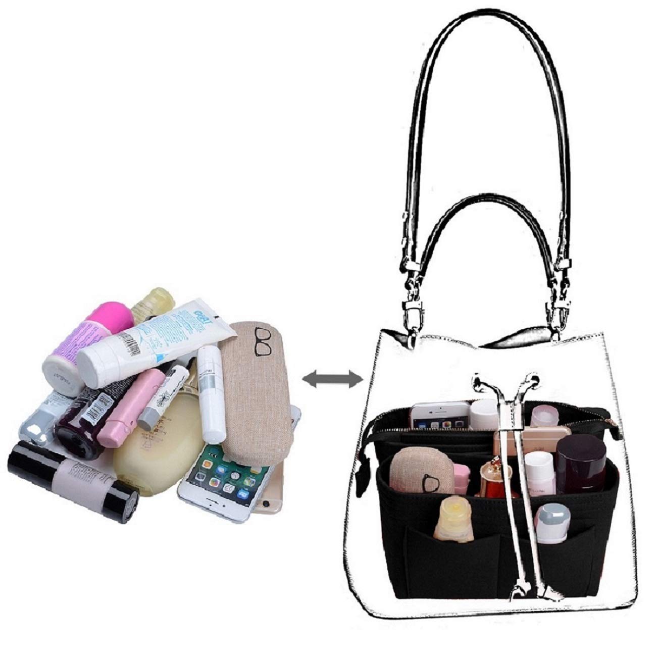 ZTUJO Purse Organizer,Bag Organizer,Insert purse organizer with 2 packs in one set fit NeoNoe Noé Series perfectly (Black)
