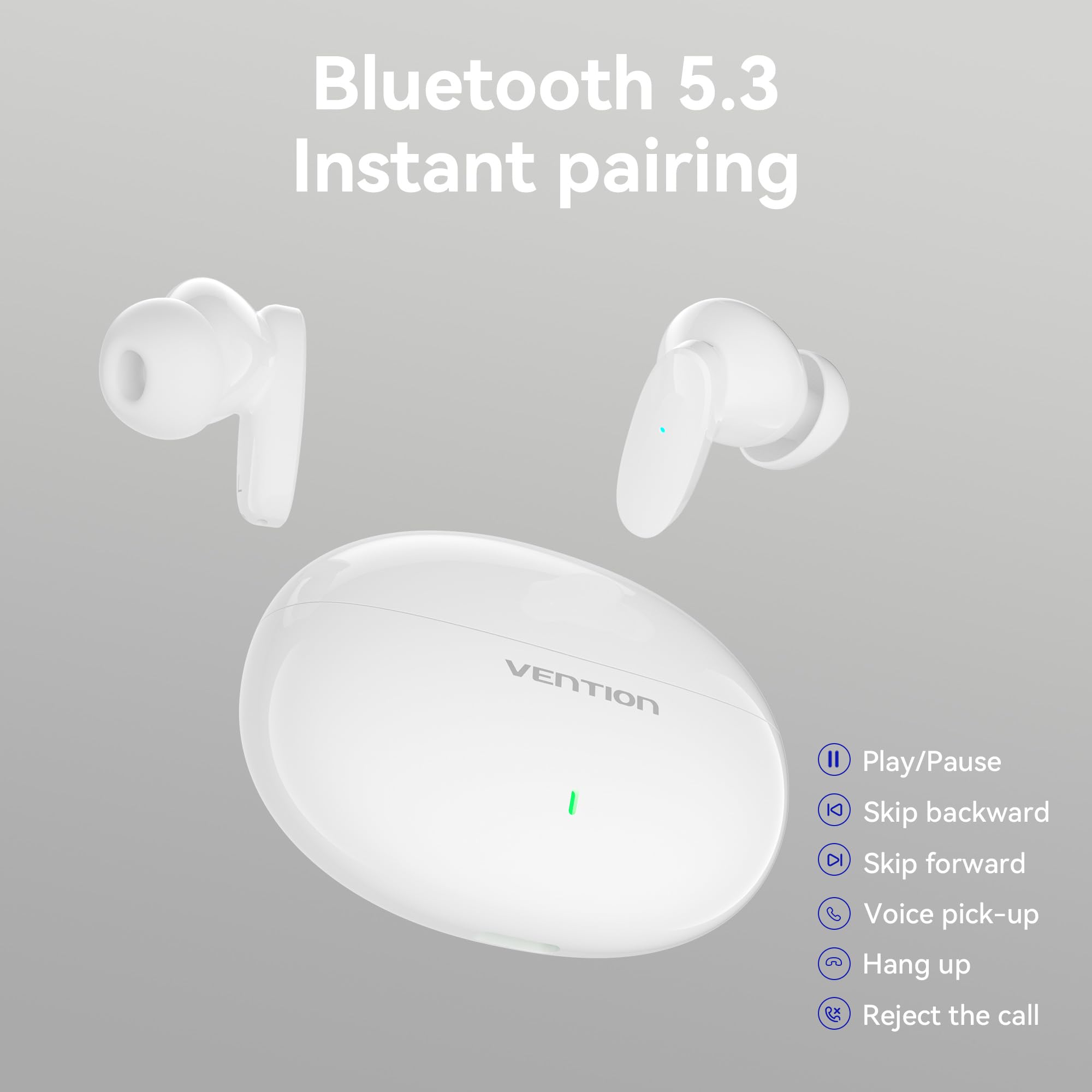VENTION True Wireless Earbuds - Bluetooth 5.3 TWS Noise Cancelling Earbuds with Charging Case in-Ear ipx5 Waterproof Sports Headphones with Built-in Microphone Ear Buds for iPhone Android and Gaming
