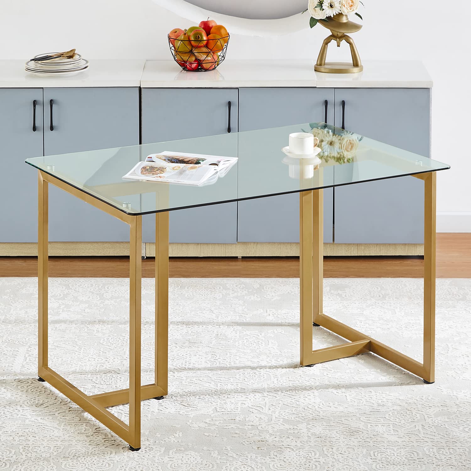wOod-it Dining Table Set for 4, Glass Kitchen Tables with Chairs Modern Rectangular for Small Spaces Apartment Room (Dark Gray)