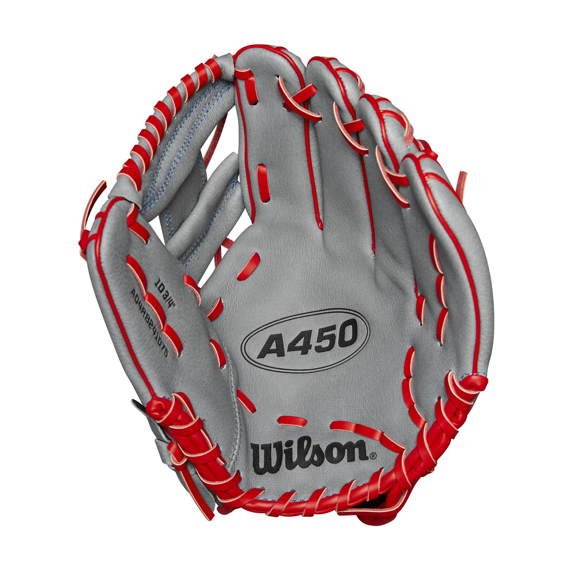 Wilson 2024 A450™ 10.75” Youth Infield Baseball Glove - Right Hand Throw, Grey/Red/Royal
