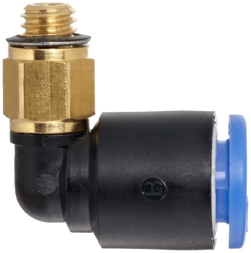 SMC KQ Series PBT Push-to-Connect Tube Fitting, 90 Degree Elbow, 6mm Tube OD x 1/4" UNI Thread Male, Black