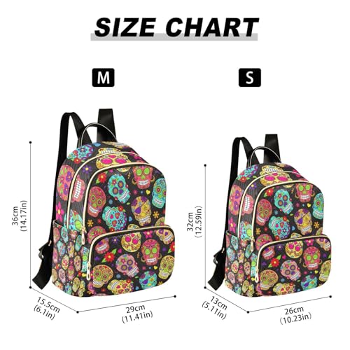 Yasala Halloween Women Backpack Sugar Skull Travel Bag Compact Daily Bag Diaper Bag