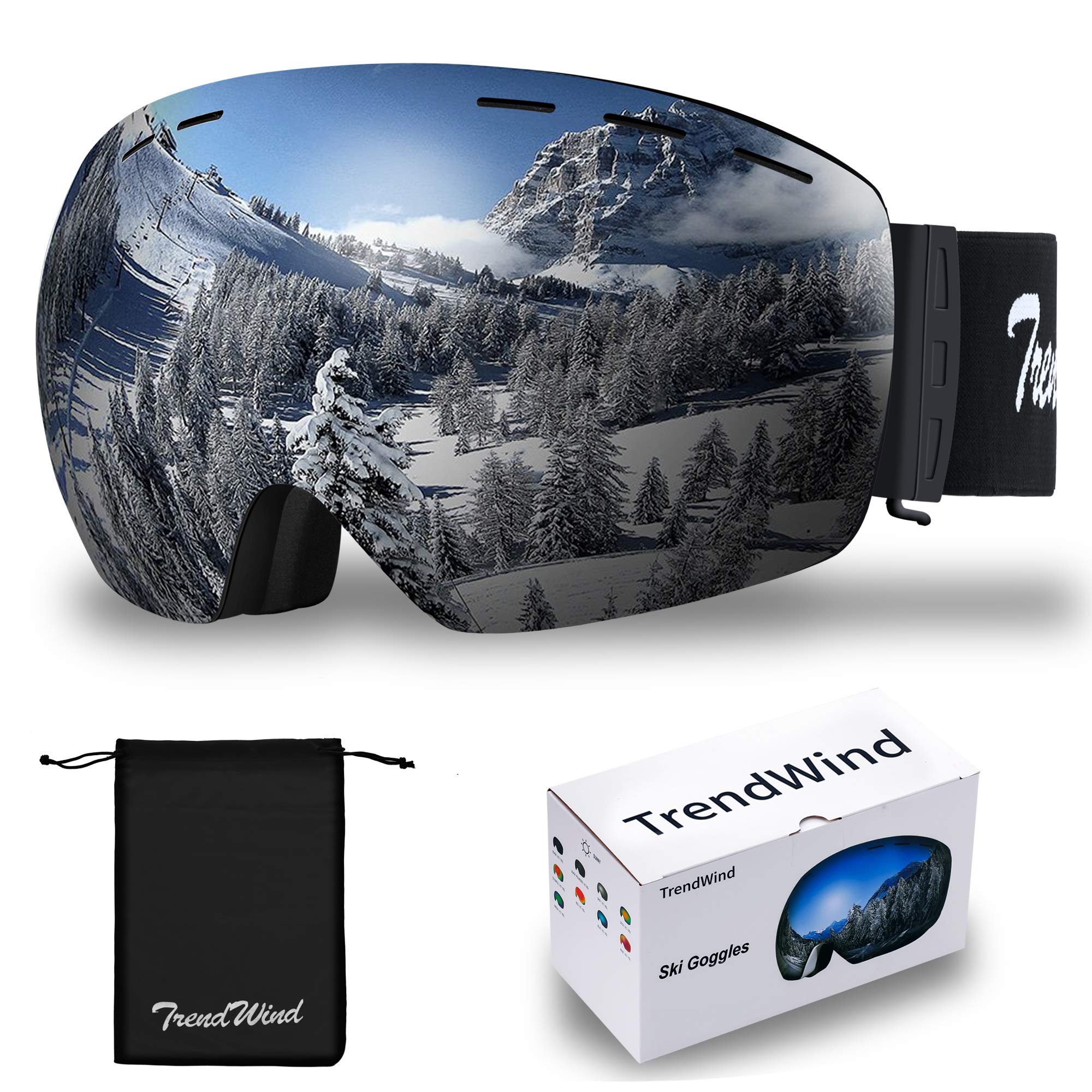 TRENDWIND Anti Fog Ski Goggles - Snowboard Goggle with Interchangeable Lens UV400 protection outdoor sports