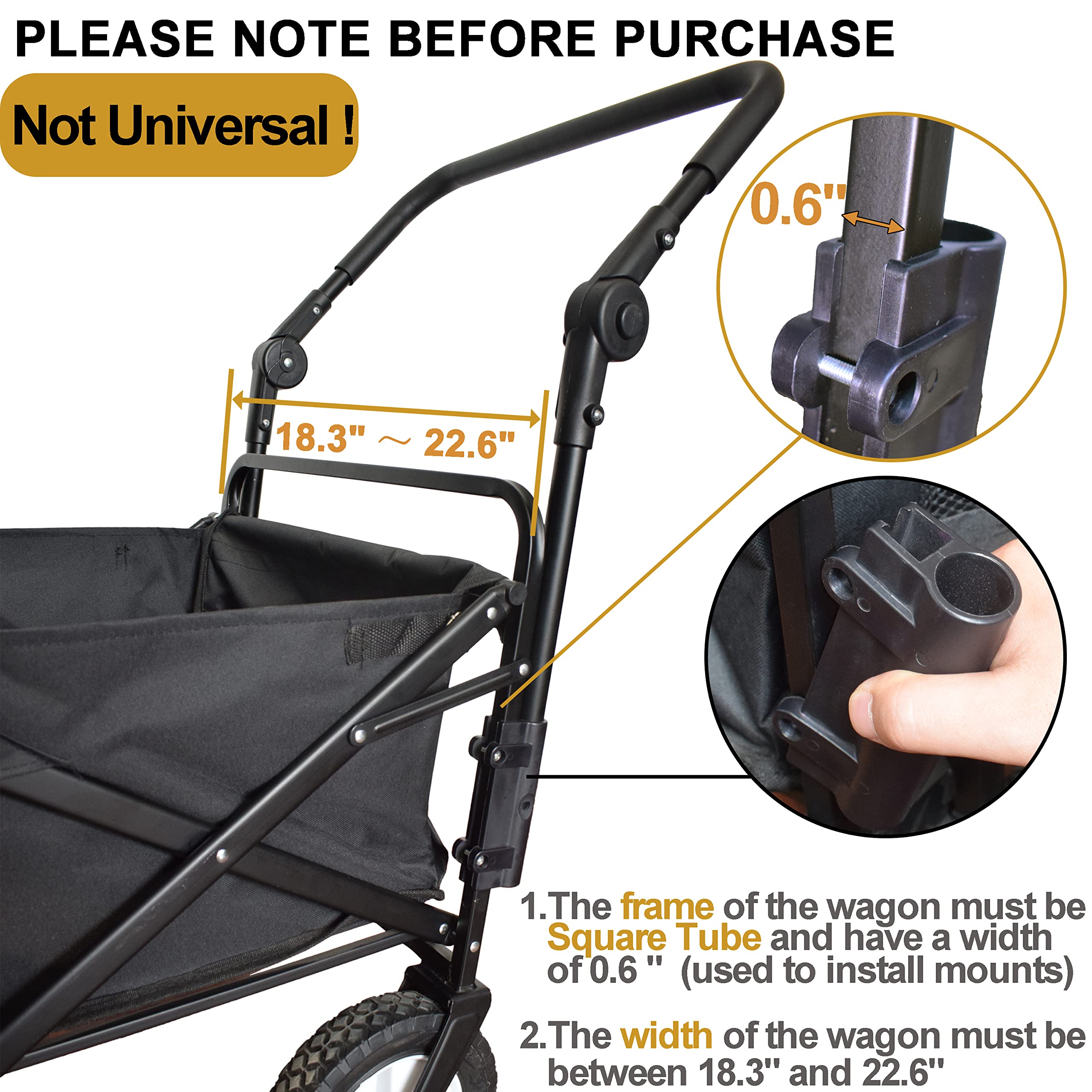 YEEDOIDO Push Handle Bar for Wagon Attachment Compatible with Mac Sports Folding Collapsible Beach Utility Kids Grocery Wagon Cart Accessories Replacement Adjustable Foldable Removable