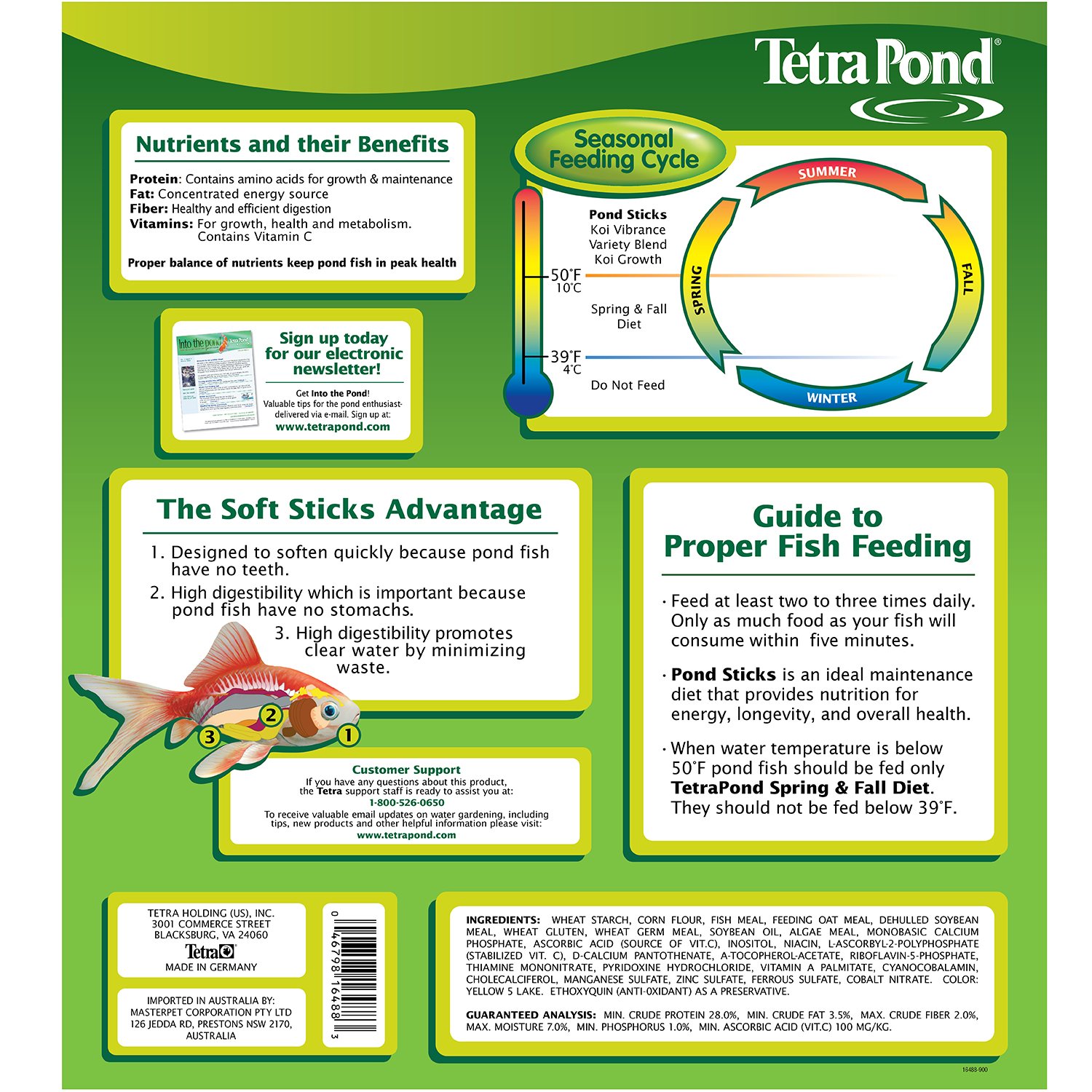 Tetra Pond Sticks, Koi Fish & Goldfish Food, Soft Sticks, Easy to Digest Floating Pond Fish Food, 6.61 pounds
