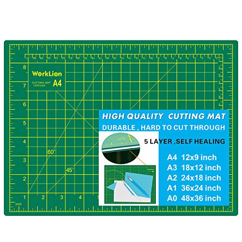 WORKLION Full 9" x 12" Art Self Healing PVC Cutting Mat, Double Sided, Gridded Rotary Cutting Board for Craft, Fabric, Quilting, Sewing, Scrapbooking Project…