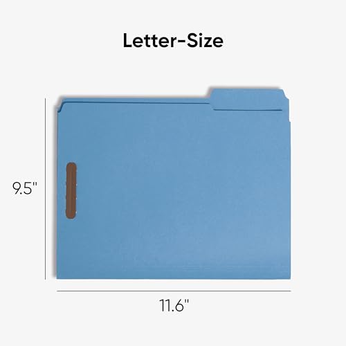 Smead Fastener File Folders, 50 Count, Blue, Reinforced 1/3-Cut Tabs, 2 Fasteners, Letter Size (12040)