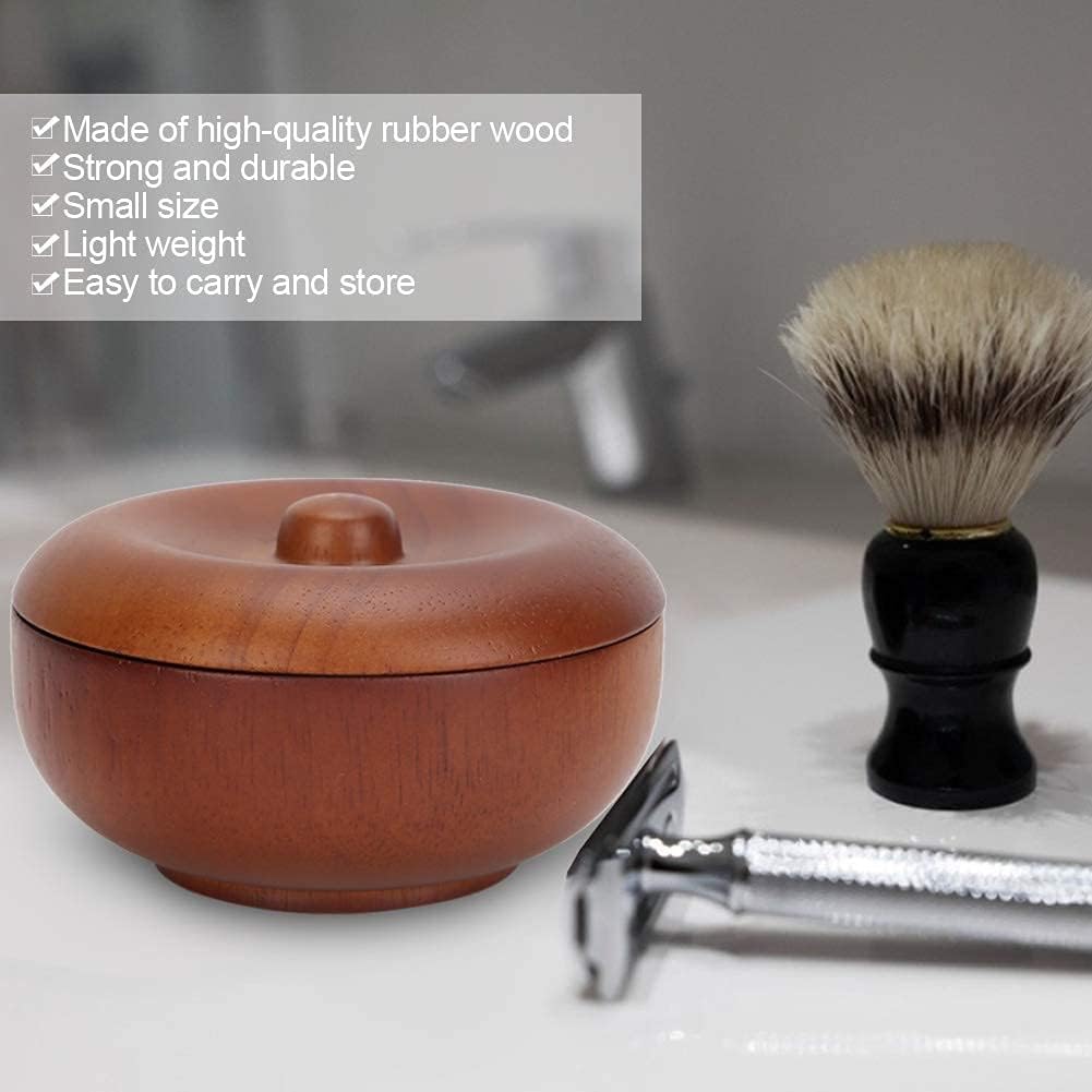 Wooden Shaving Brush Bowl with Lid for Shaving Soap & Cream, Men's Large Deep Size Bowl Pottery Cup for Manual Shaving