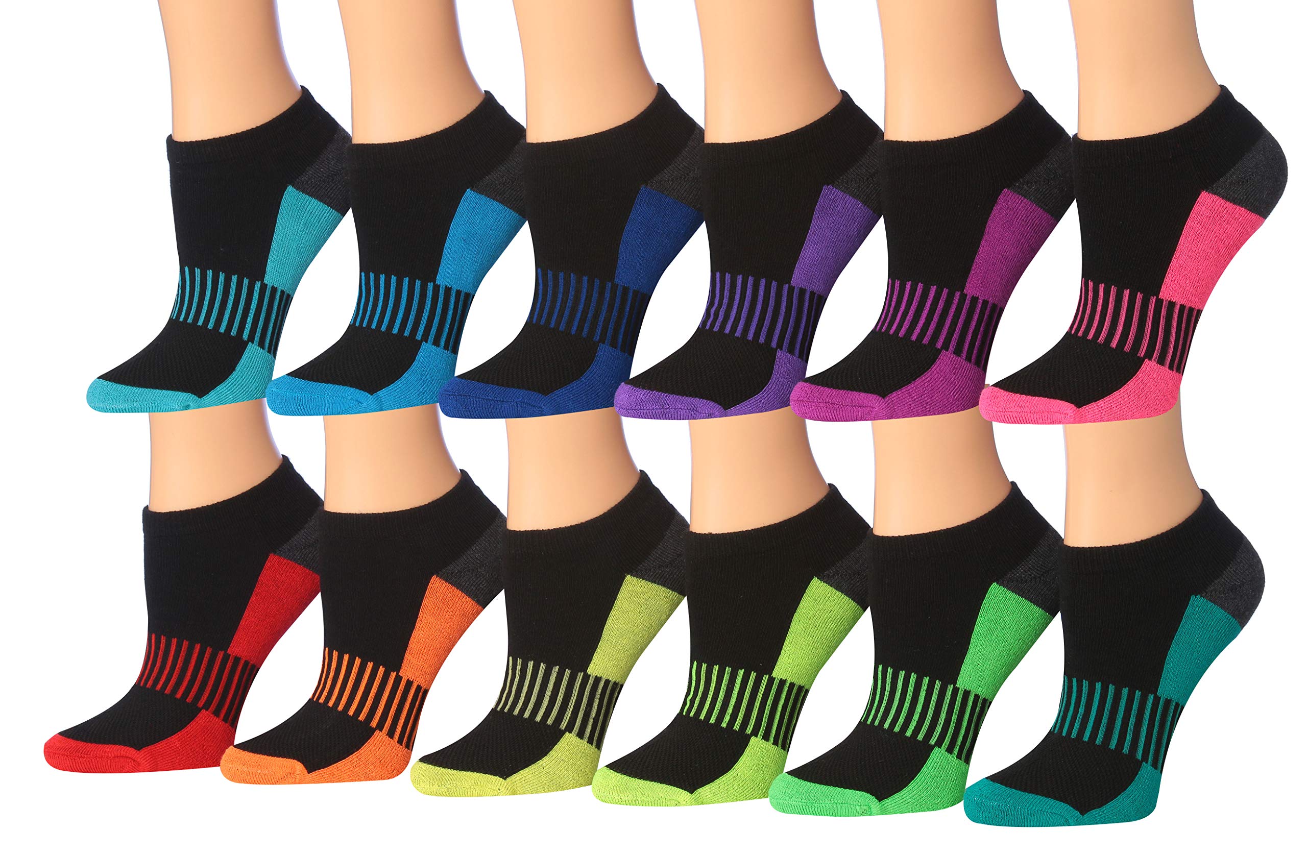 Tipi Toe Women's 12-Pairs Low Cut Athletic Sport Peformance Socks, (sock size 9-11) Fits shoe size 6-10, WS18-12