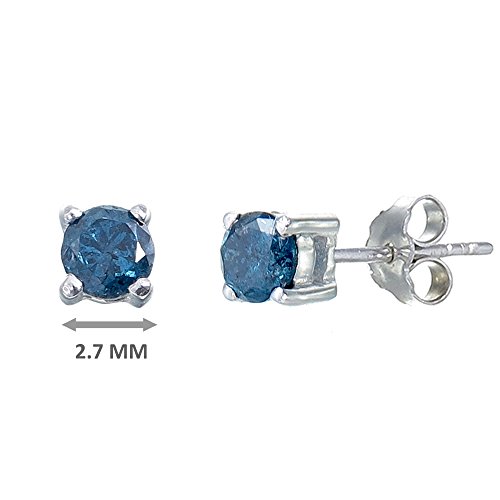 Vir Jewels 1/5 cttw Round Blue Diamond Stud Earrings .925 Sterling Silver with Push Backs