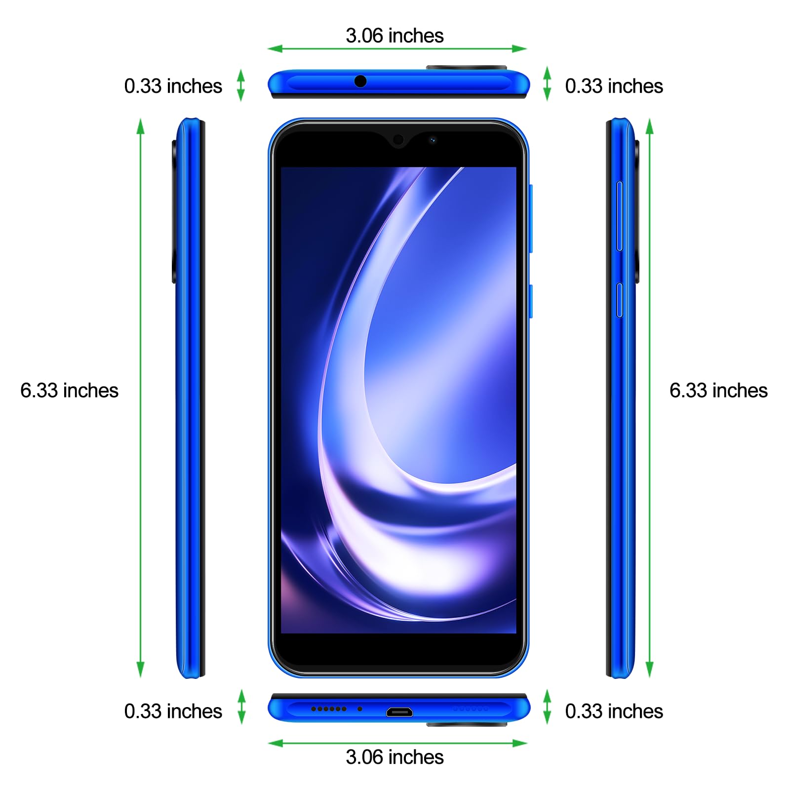 Xgody X60 4G LTE Android Cell Phone Unlocked, 6ββ QHD Waterdrop Screen, 2GB RAM+16GB ROM, Dual Sim Slots Smartphone, 5MP+5MP Camera, Facial Unlock, 3000mAh Mobile Phones (Blue)