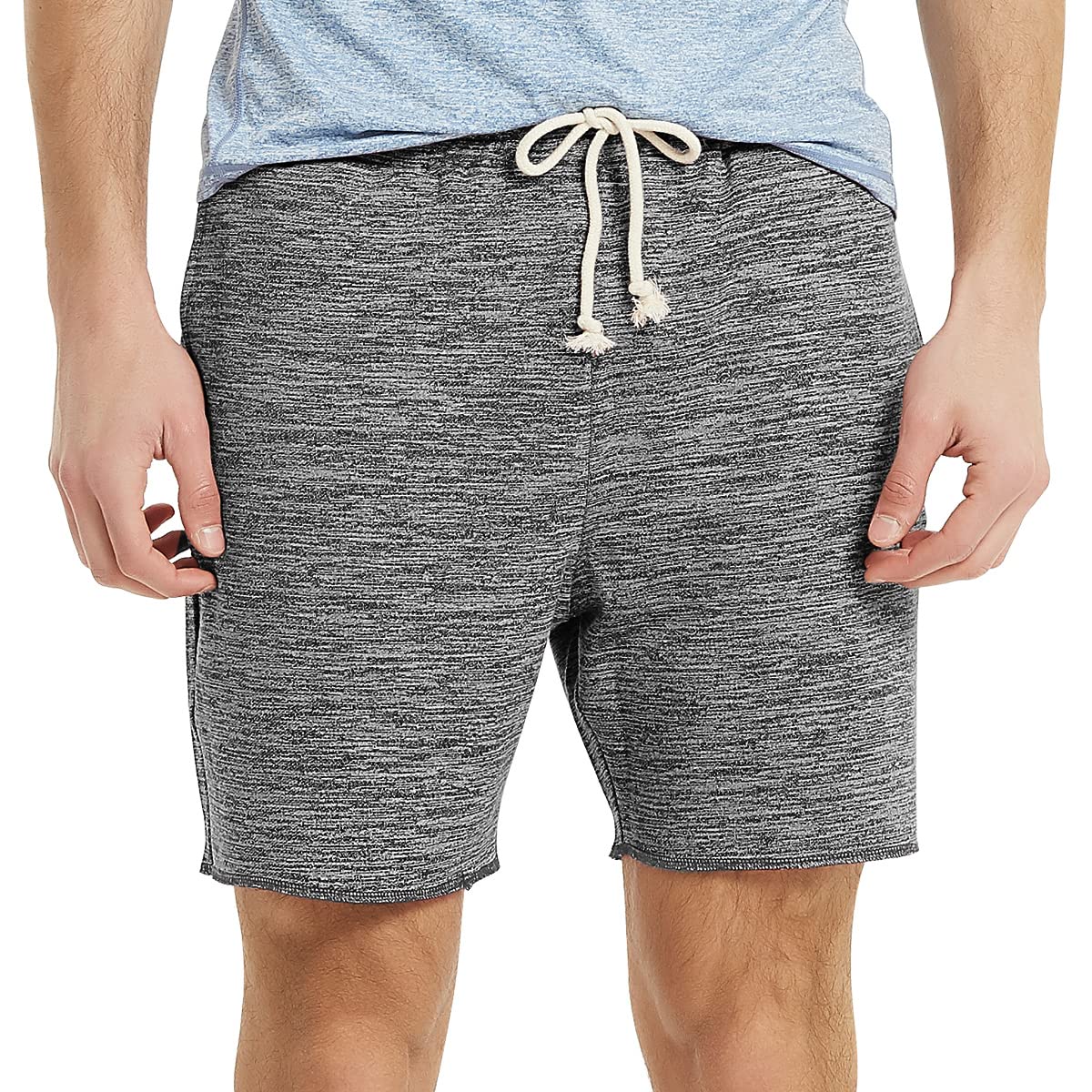 Zengjo Sweat Shorts Men 6 Inch Drawstring with Pockets(Marled Black,M)