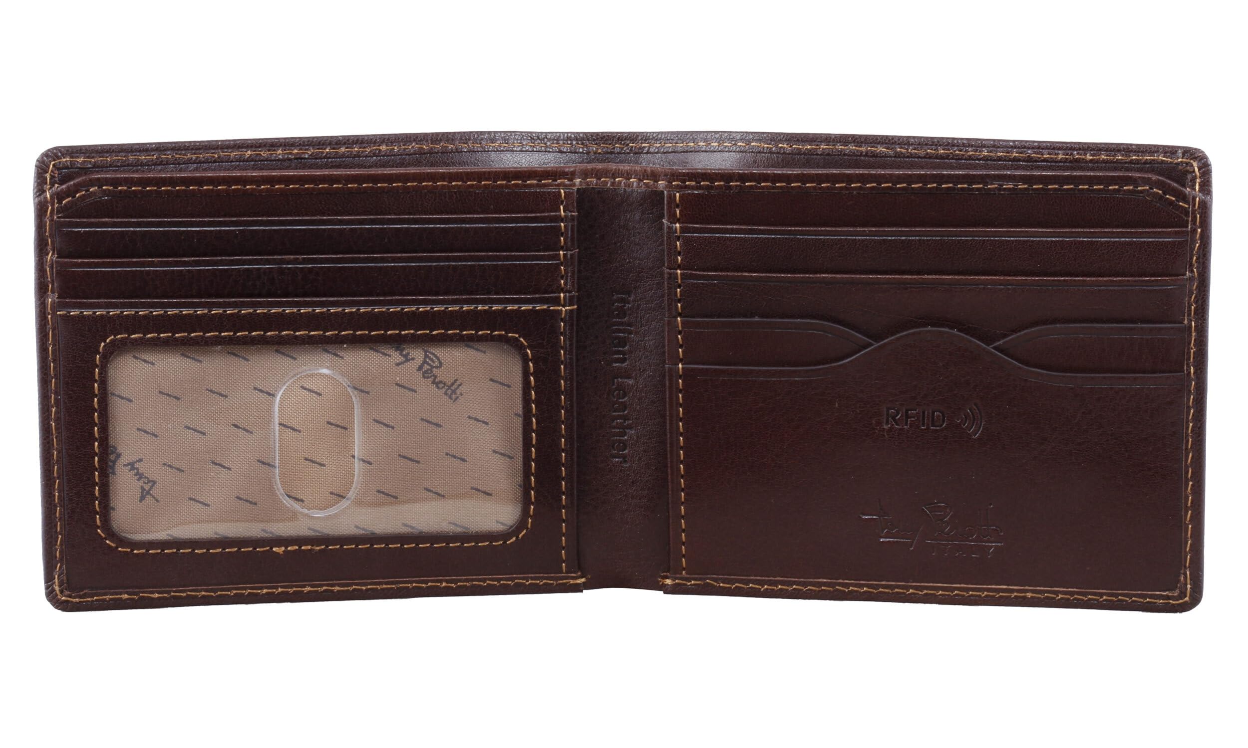 Tony Perotti Men's Italian Leather Bifold Wallet With Card Holders, Pockets, ID Window - Eco-Friendly Vegetable-Tanned Full Grain Leather Wallet Made in Italy