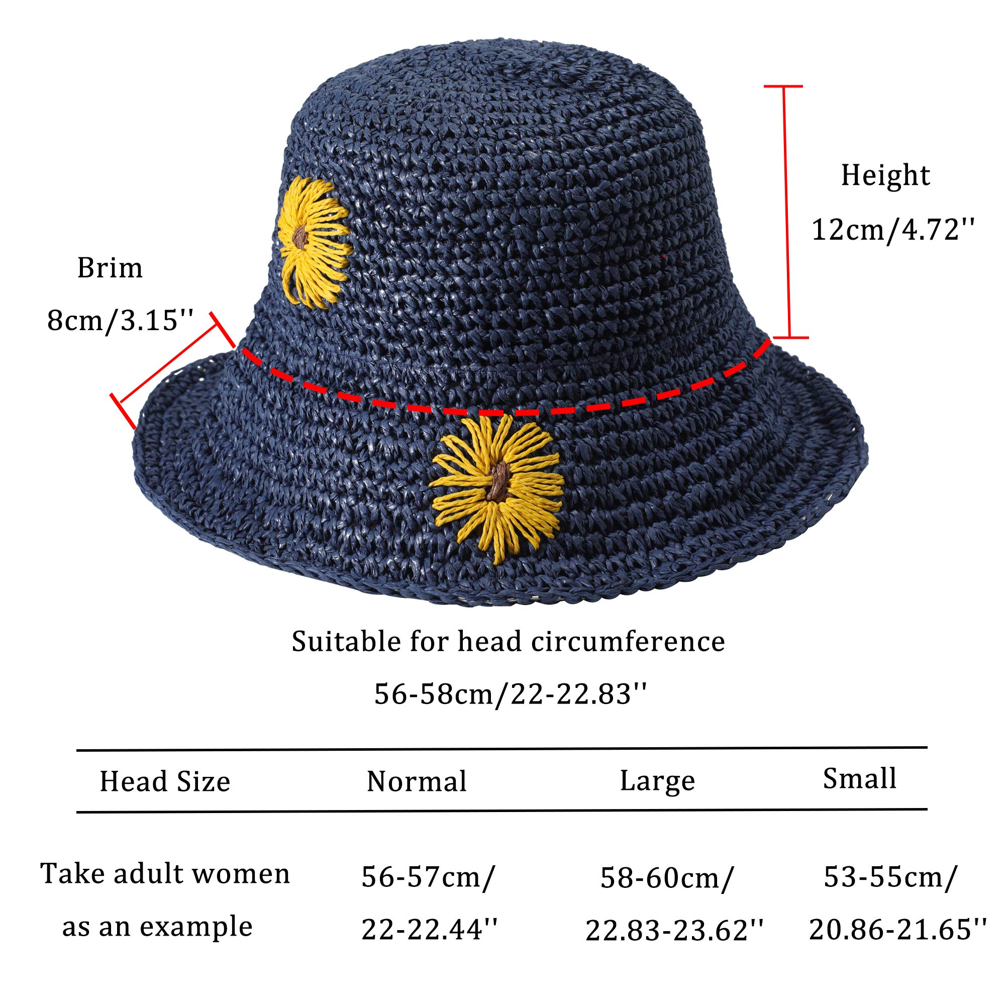 ZLYC Women Wide Brim Floppy Sun Hat Foldable Summer Straw Hat Bucket Beach Hats (Sunflower Khaki)