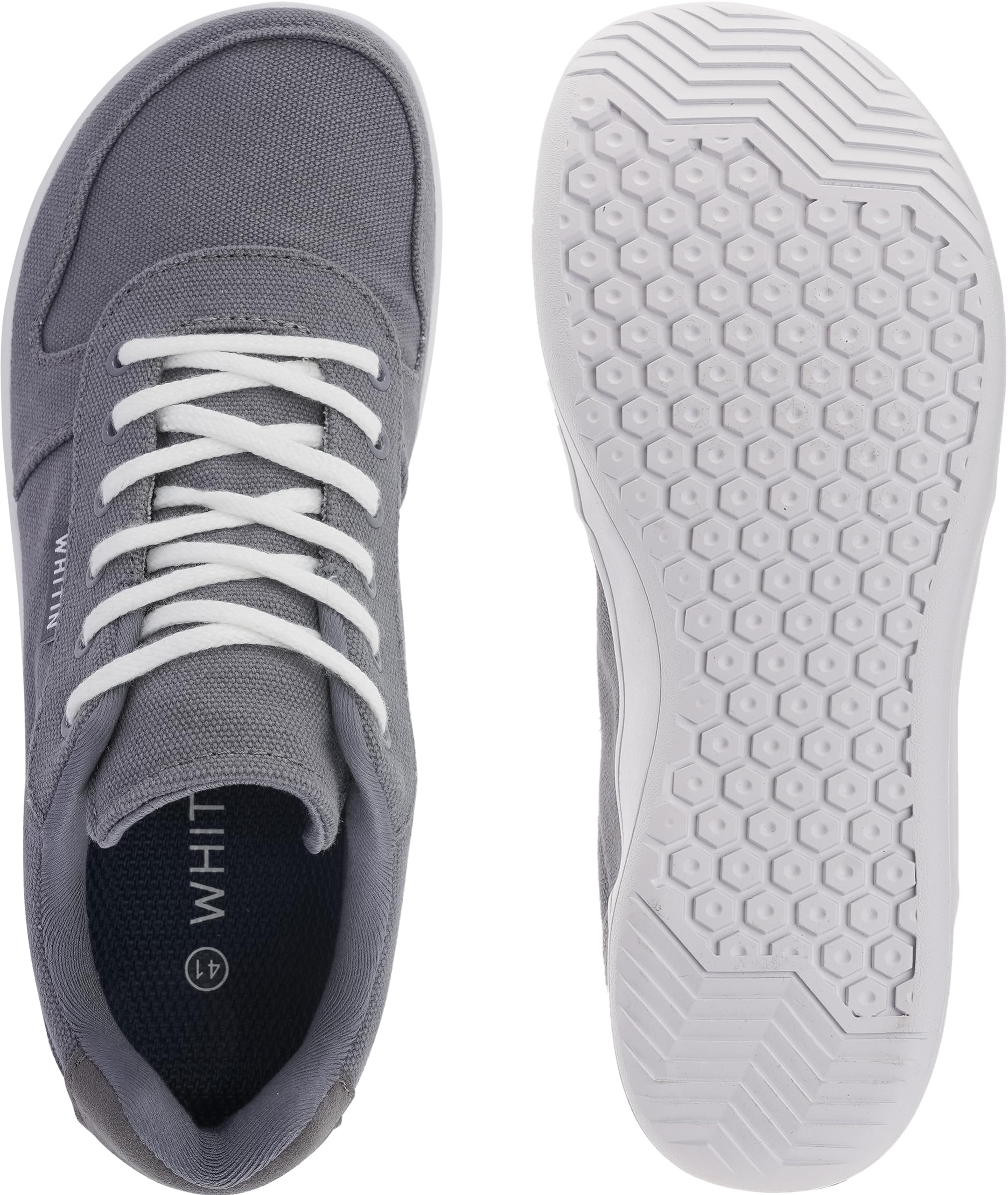 WHITIN Extra Wide Toe Box Barefoot Sneakers for Men Minimalist Minimus Zero Drop Sole Shoes Size 9.5 Width Fit 9.5W Walking Breathable Grey White 43