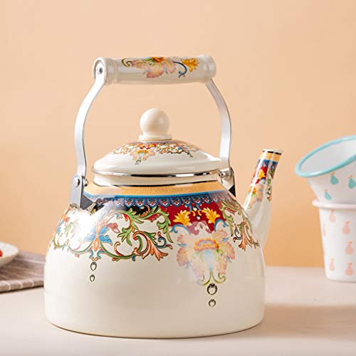 ZNZN Stovetop Kettle Enamel Kettle Outdoor Camping Kettle Enamel Coated Steel Exquisite and Simple Pattern Design (5L, 169OZ) Multifunctional Water Kettle