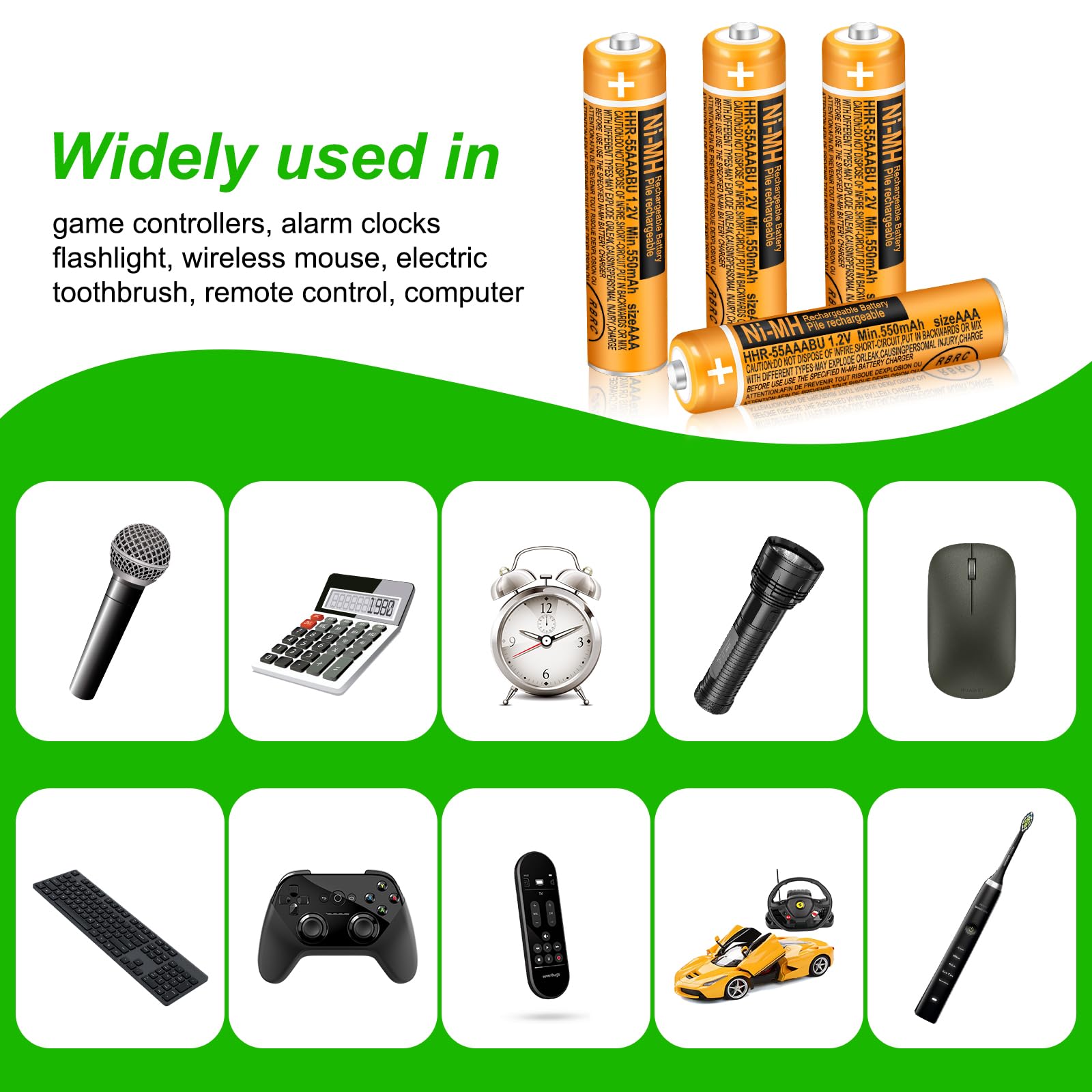 Triangle Power 6 Pack HHR-55AAABU NI-MH Rechargeable Battery 550mAh AAA 1.2V Batteries for Panasonic Cordless Phones