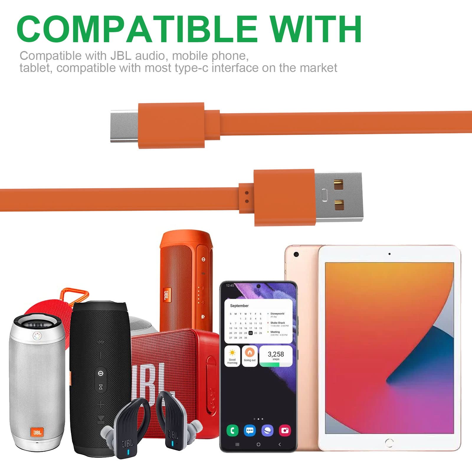 Xivip Replacement Charge 4 Charging Cord Charger Adapter Compatible with JBL Charge 4, JBL Charge 5, JBL Flip 4, JBL Flip 5, JBL Pulse 4, JR POP, Endurance Peak Wireless Speakers, Orange, 3.3ft