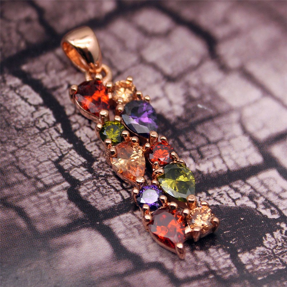 Vanessa Rose Gold Multi Gemstone Jewelry Sets for Women,Sparkling Garnet Amethyst Morganite Peridot Topaz (Pendant)