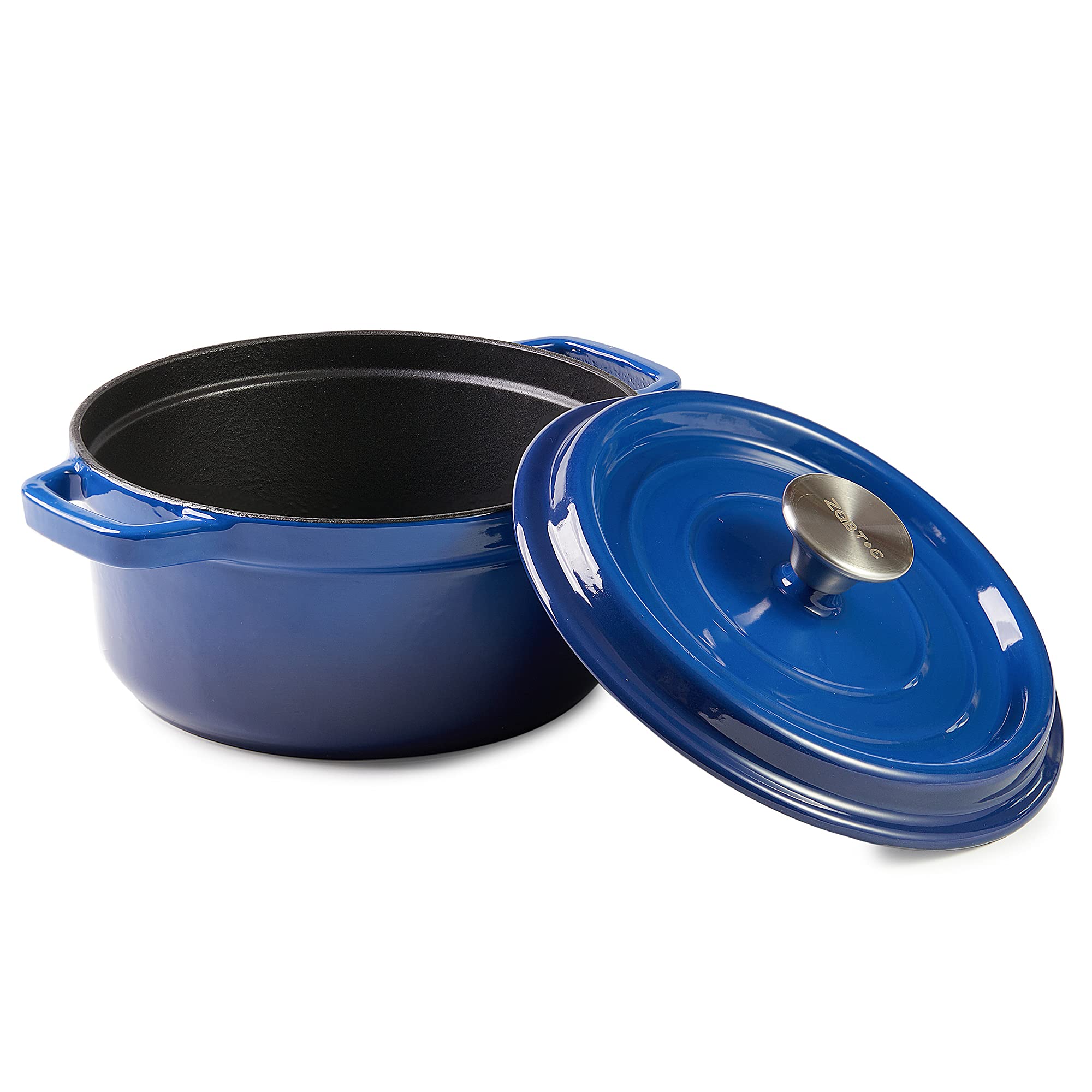 ZQBTC Enamel Cast Iron Covered Dutch Oven Pot with Lid for Bread Baking Use on Gas Electric Oven 3 Quart(Blue, 2-3 People)