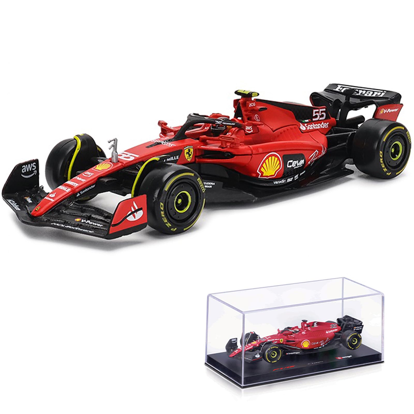 Xiangtat 1/43 Bburago 1:43 F1 2023 Ferrari SF23 55# Carlos Sainz Alloy Car Die Cast Car Model Collection Gift (SF23 55# W/Helmet)