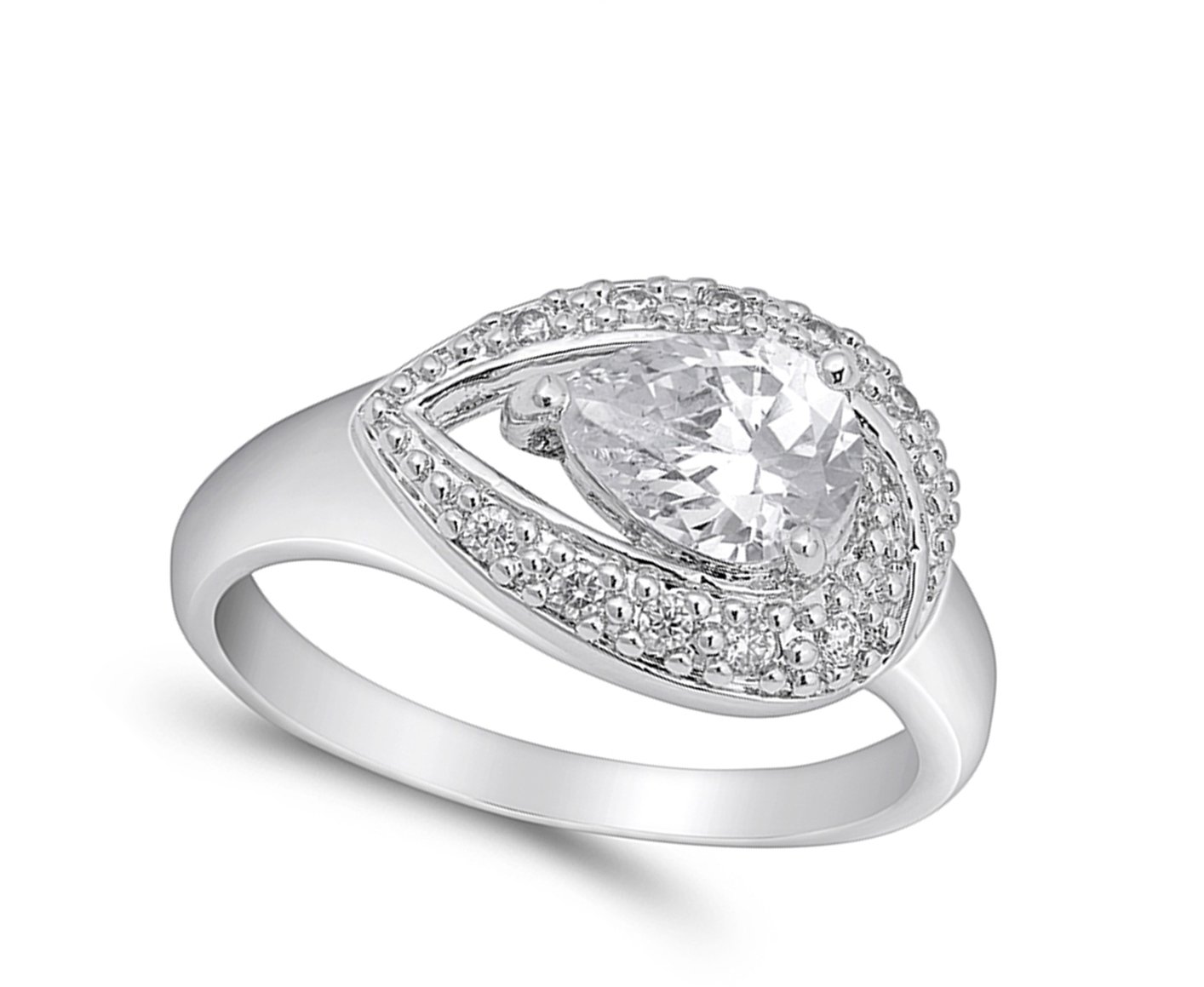 White CZ Teardrop Loop Wedding Halo Ring New 925 Sterling Silver Band Size 9