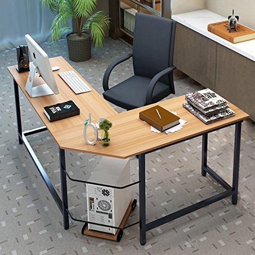 Tribesigns 66 inch Modern L Shaped Desk, Corner Computer Desk PC Laptop Gaming Table Workstation for Home Office, White Faux Marble/Gold Metal Frame