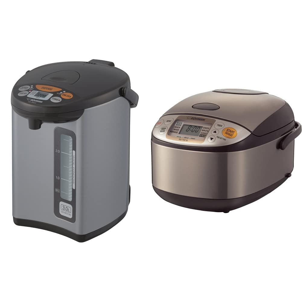Zojirushi CD-WCC30 Micom Water Boiler & Warmer, Silver & NS-TSC10 5-1/2-Cup (Uncooked) Micom Rice Cooker and Warmer, 1.0-Liter