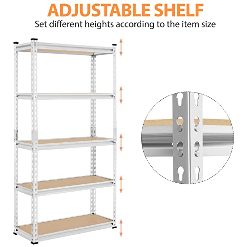 Topeakmart Storage Shelves 5 Tier Adjustable Metal Shelving Unit Utility Shelves Garage Storage Racks for Warehouse Garage Pantry Kitchen- Silver, 29.5 x 12 x 60 Inch