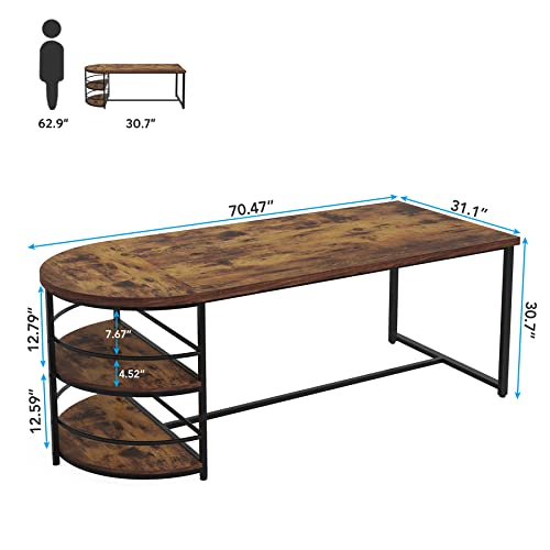 Tribesigns 70.9 inch Dining Table with Storage Shelf for 4, 2-Tier Wood Kitchen Table Long Dinner Table with Metal Frame for Kitchen Dining Room, Black Brown