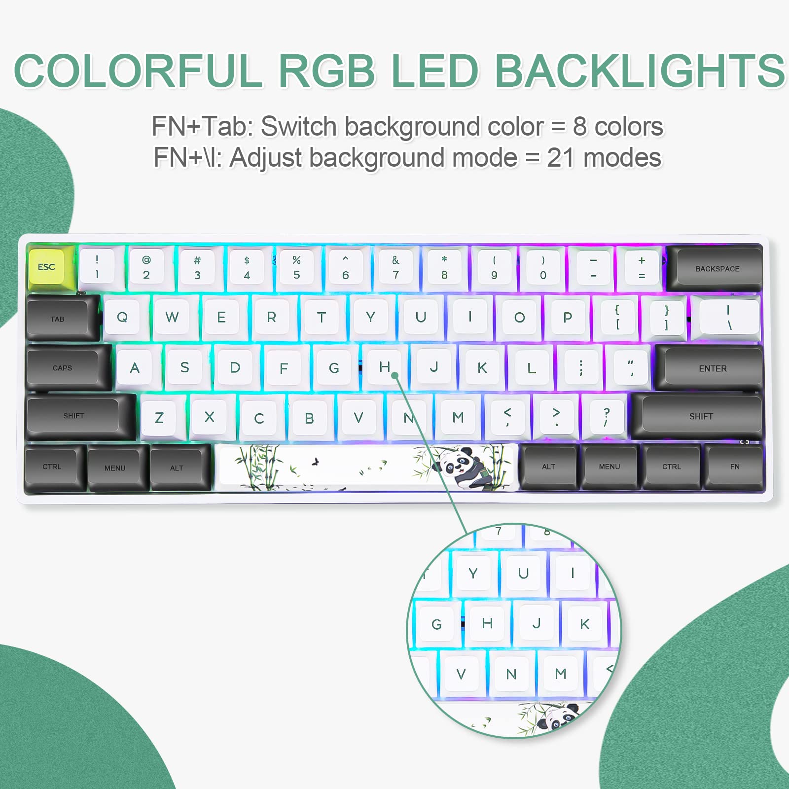 Uuoeebb SK61 61 Keys Mechanical Gaming Keyboard, Bamboo Forest Panda 60% Compact Hot-Swappable RGB Backlit Keyboard with Type-C Cable for Win/Mac