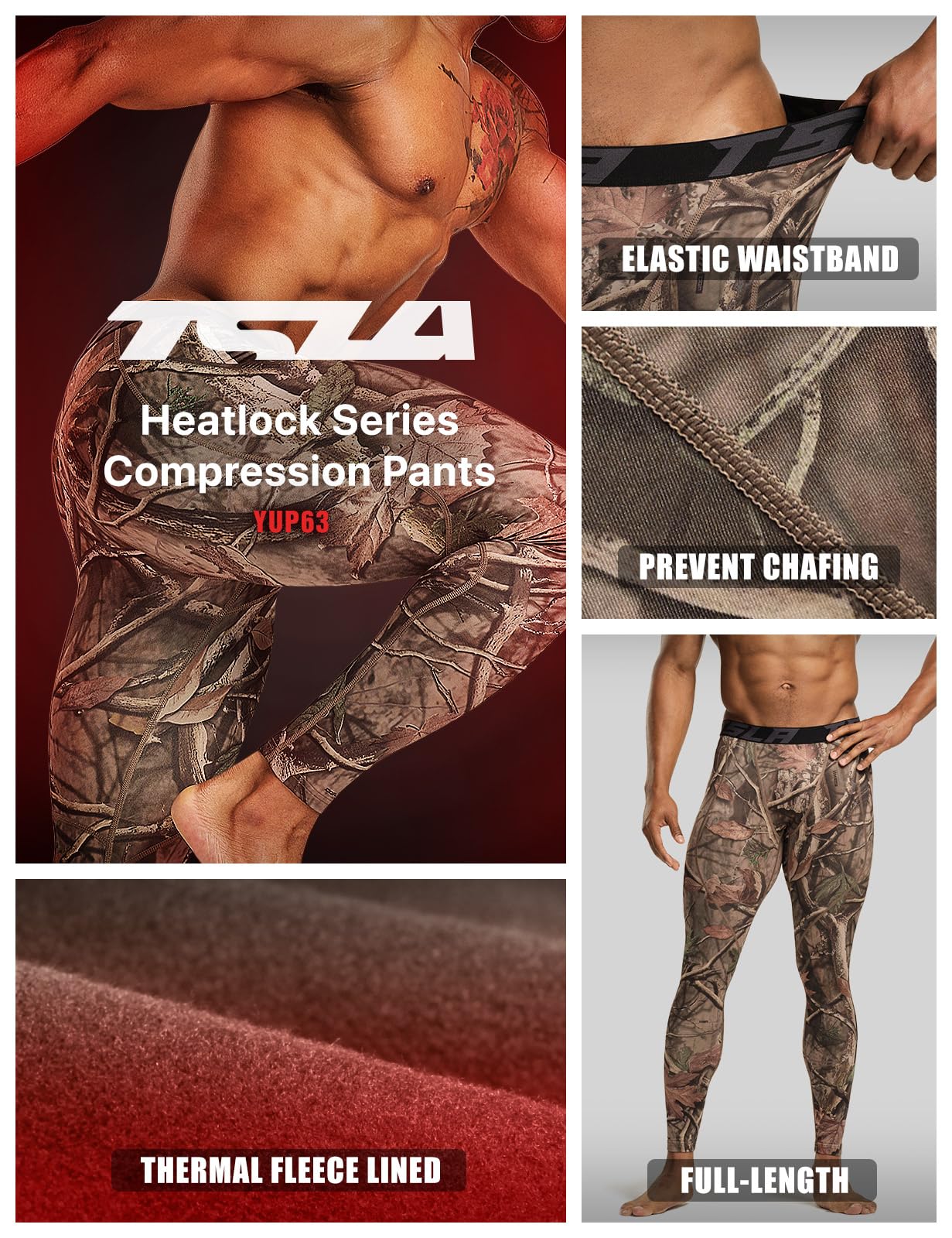 TSLA Men's Thermal Compression Pants, Athletic Sports Leggings & Running Tights, Wintergear Base Layer Bottoms, Heatlock Athletic Print Hunting Camo, Small