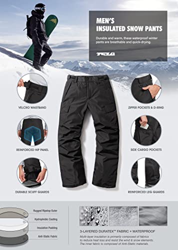 TSLA Men's Winter Snow Pants, Waterproof Insulated Ski Pants, Ripstop Windproof Snowboard Bottoms, Cargo Alpha Black, Large