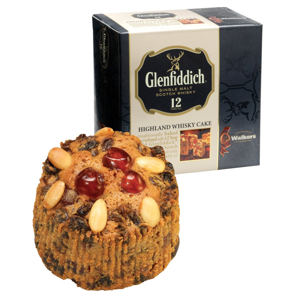 Walker’s Highland Whiskey Cake – 14.1 oz Fruit Cake Infused with Glenfiddich Single-Malt Scotch Whisky - Luxury Holiday Treat and Dessert from Scotland