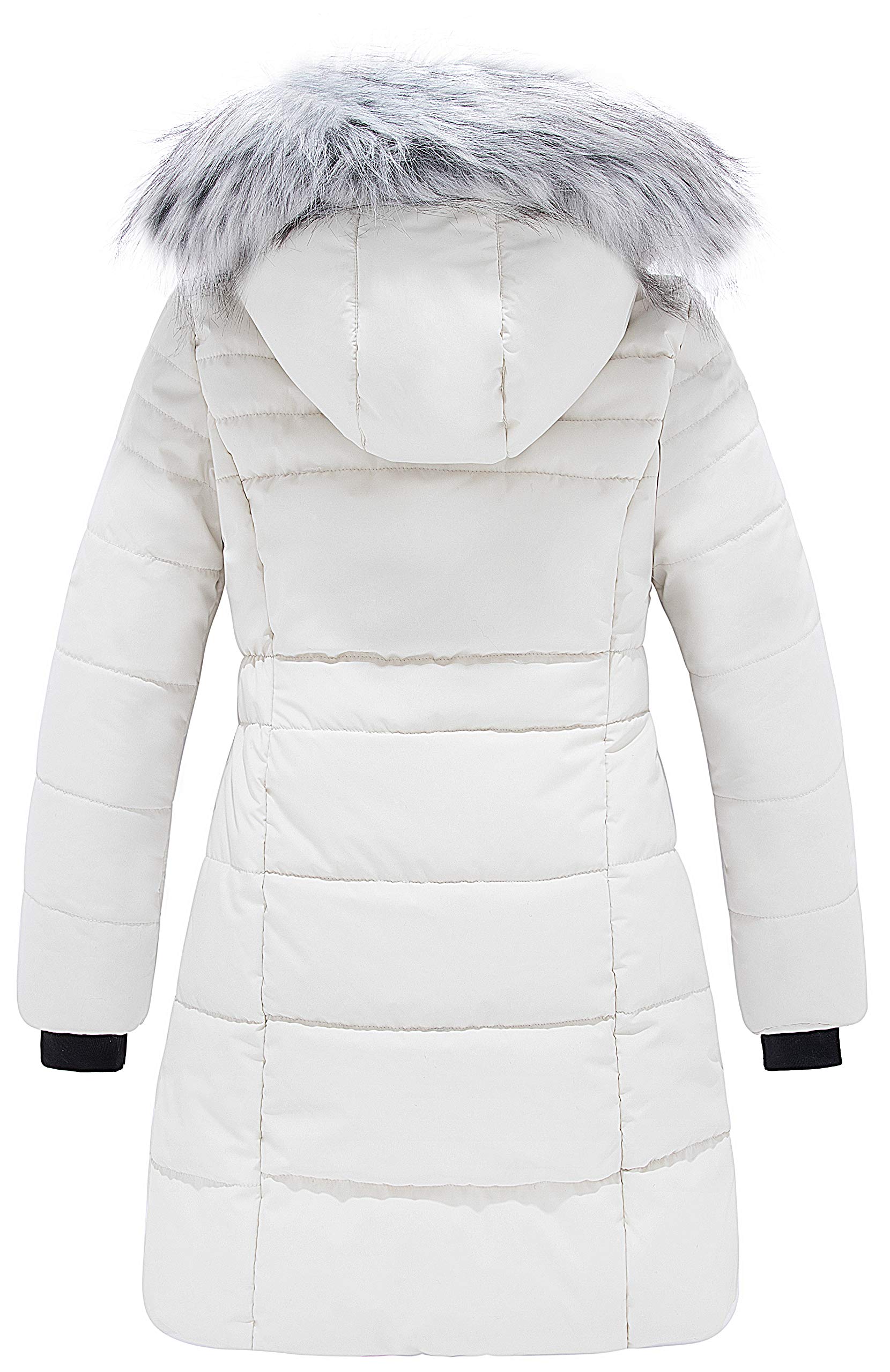 ZSHOW Girls' Hooded Winter Coat Warm Thicken Quilted Puffer Jacket Mid-Length Parka(Creamy White,8)