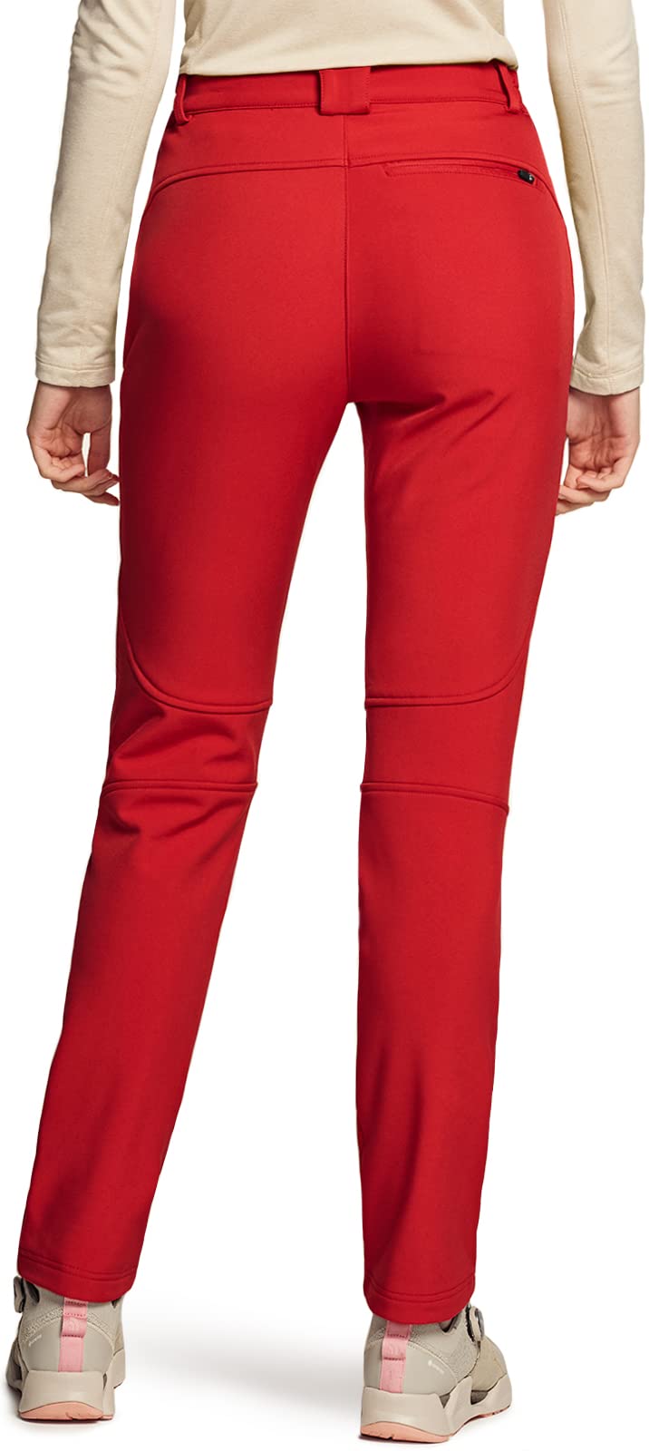 TSLA Women's Softshell Winter Snow Ski Pants, Fleece Lined Waterproof Hiking Pants, Insulated Work Outdoor Pants, 2-layer Reinforced Knee Red, Small