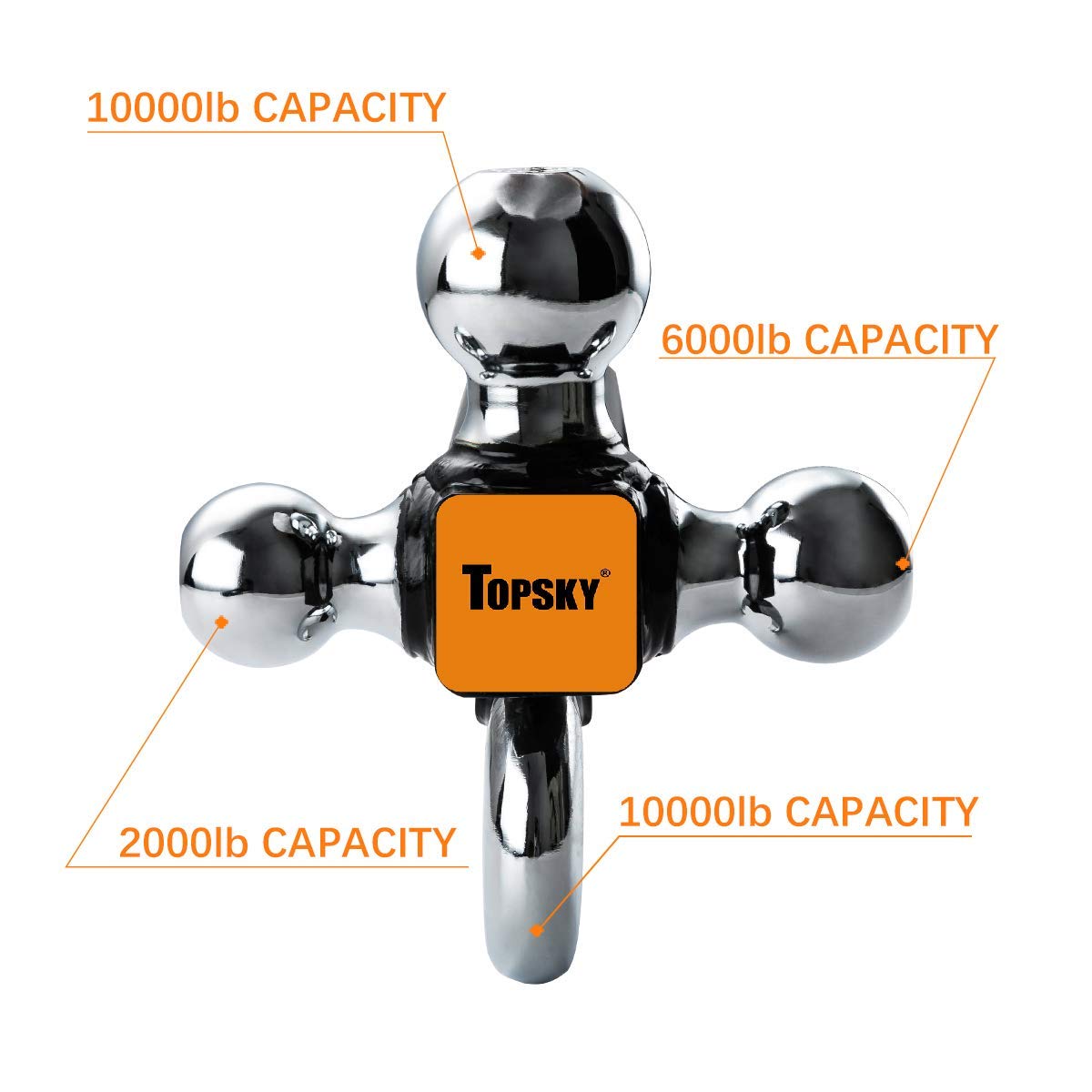 TOPSKY TS2011 Trailer Hitch Tri Ball Mount with Hook, 2 Inch Receiver, Hollow Shank Tow Hitch, Black and Chrome