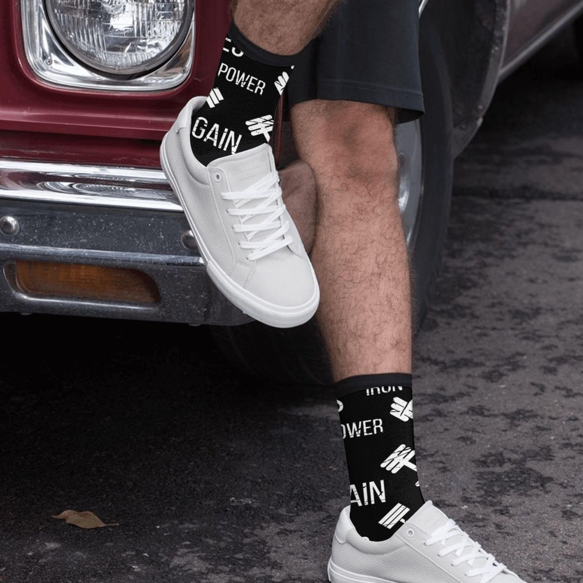 TyQii Socks Gym Label Dumbbell Novelty Socks For Women & Men One Size - Gifts, Black and White